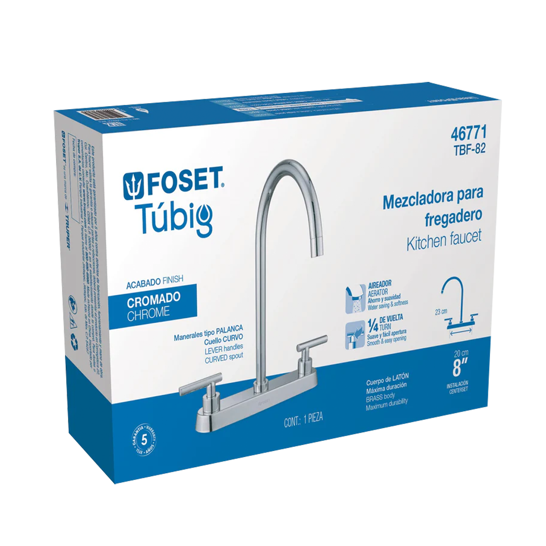 Mezcladora para fregadero 8″, acabado de cromo con manerales – Foset ...